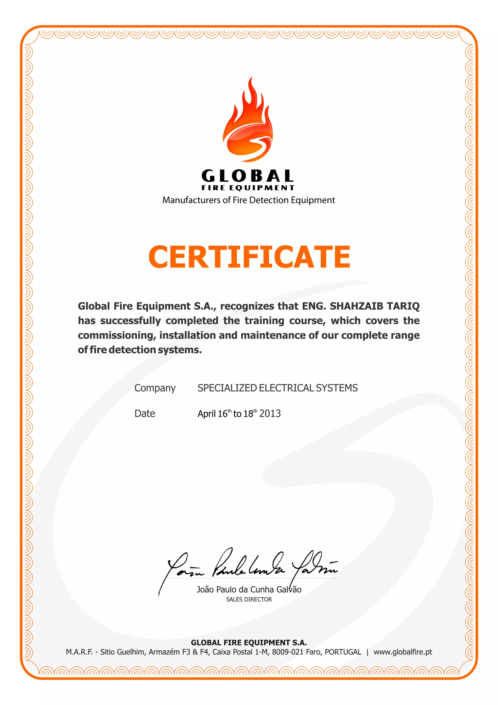 CERTIFICATES_Specialized Electrical Systems_ShahzaibTariq | PDF