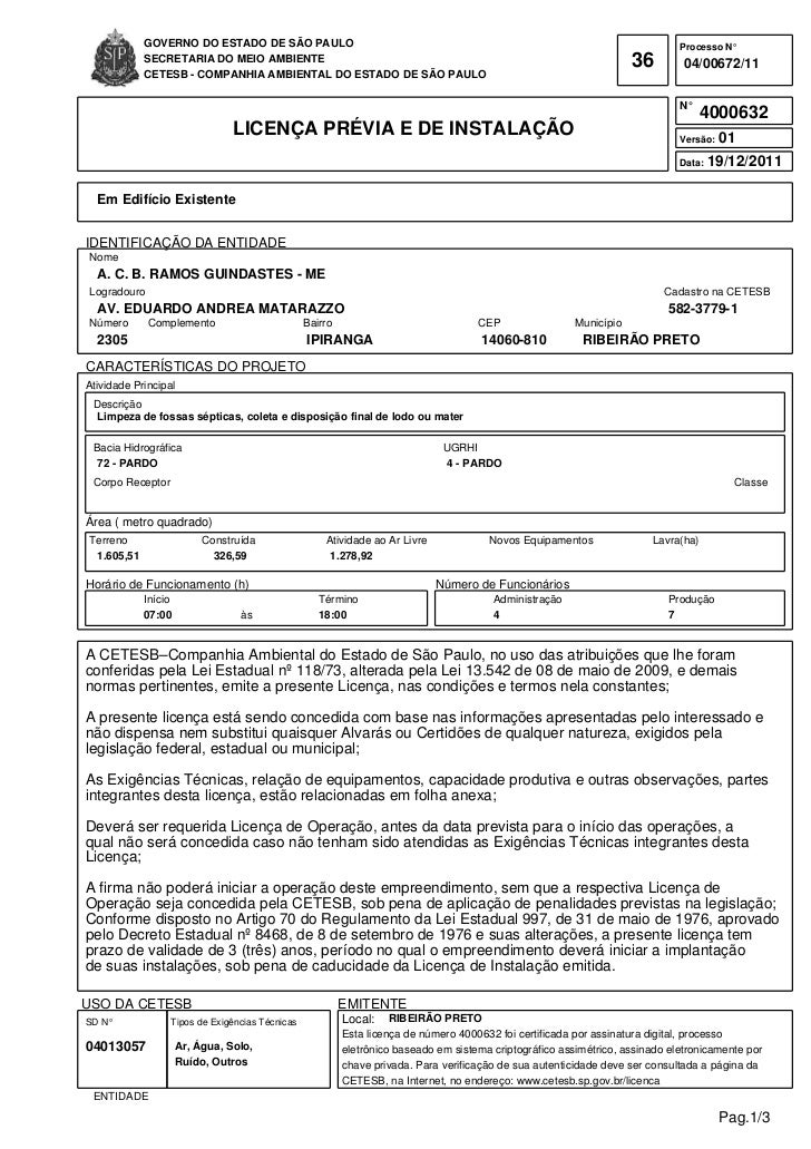 Licença Prévia e de Instalação