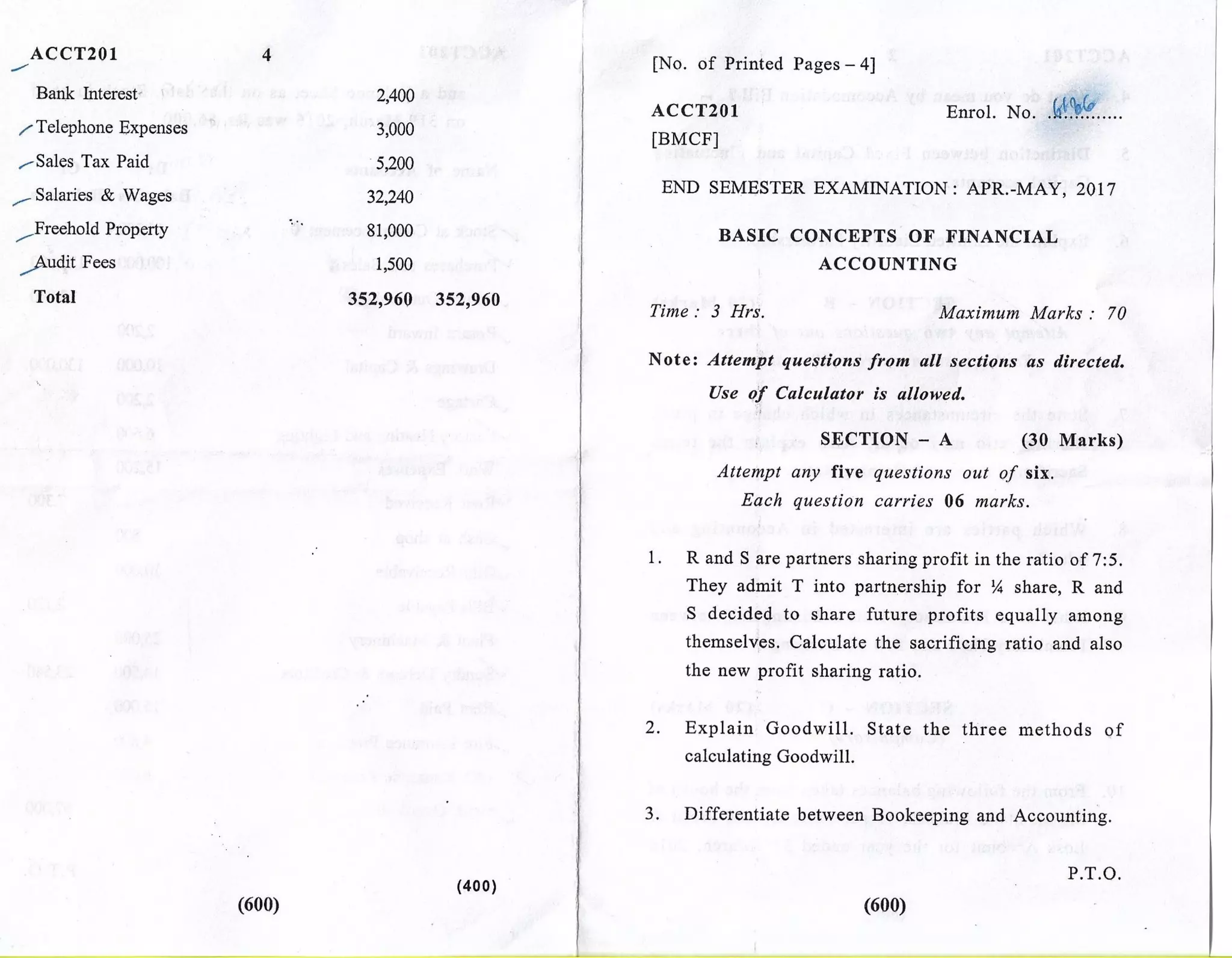 Accounts question paper | PDF