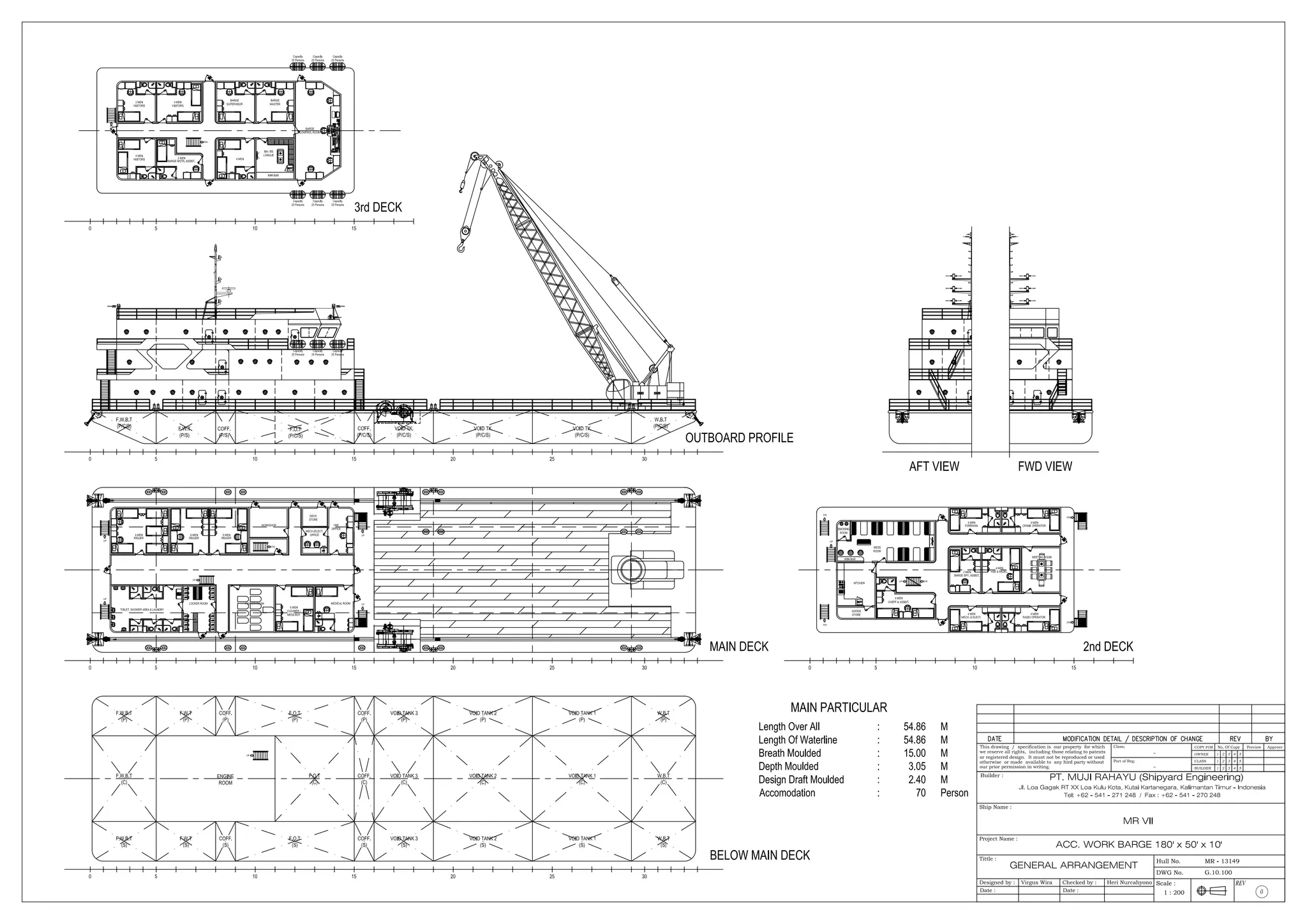 General Arrangement - Crane Barge (Accomodation Crane Barge) 180 Feet | PDF