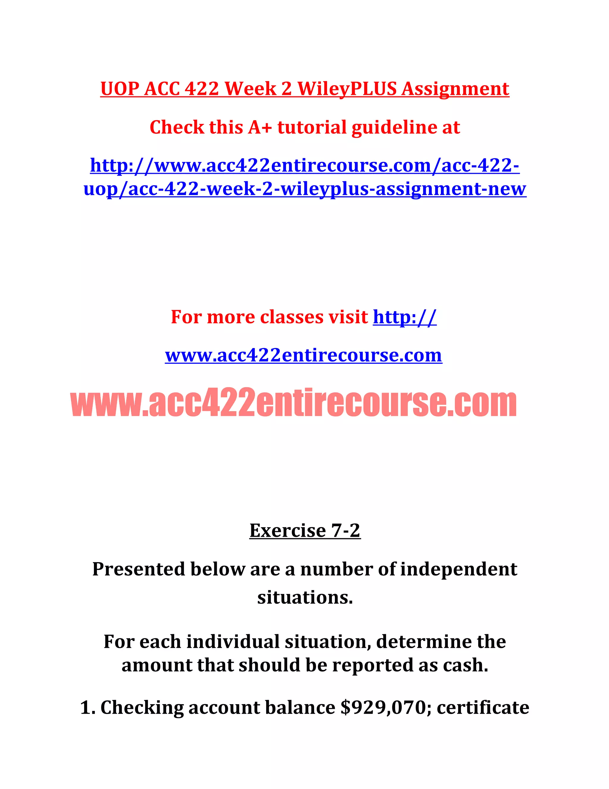 Acc 422-week-2-wiley plus-assignment | PDF