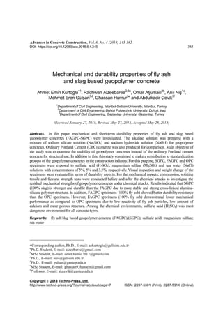 Mechanical and durability properties of fly ash and slag based ...