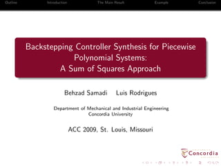 Backstepping Controller Synthesis for Piecewise Polynomial Systems: A Sum of Squares Approach | PPT