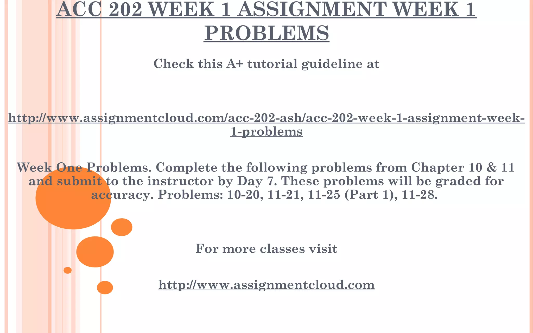 Acc 202 week 1 assignment week 1 problems | PPT
