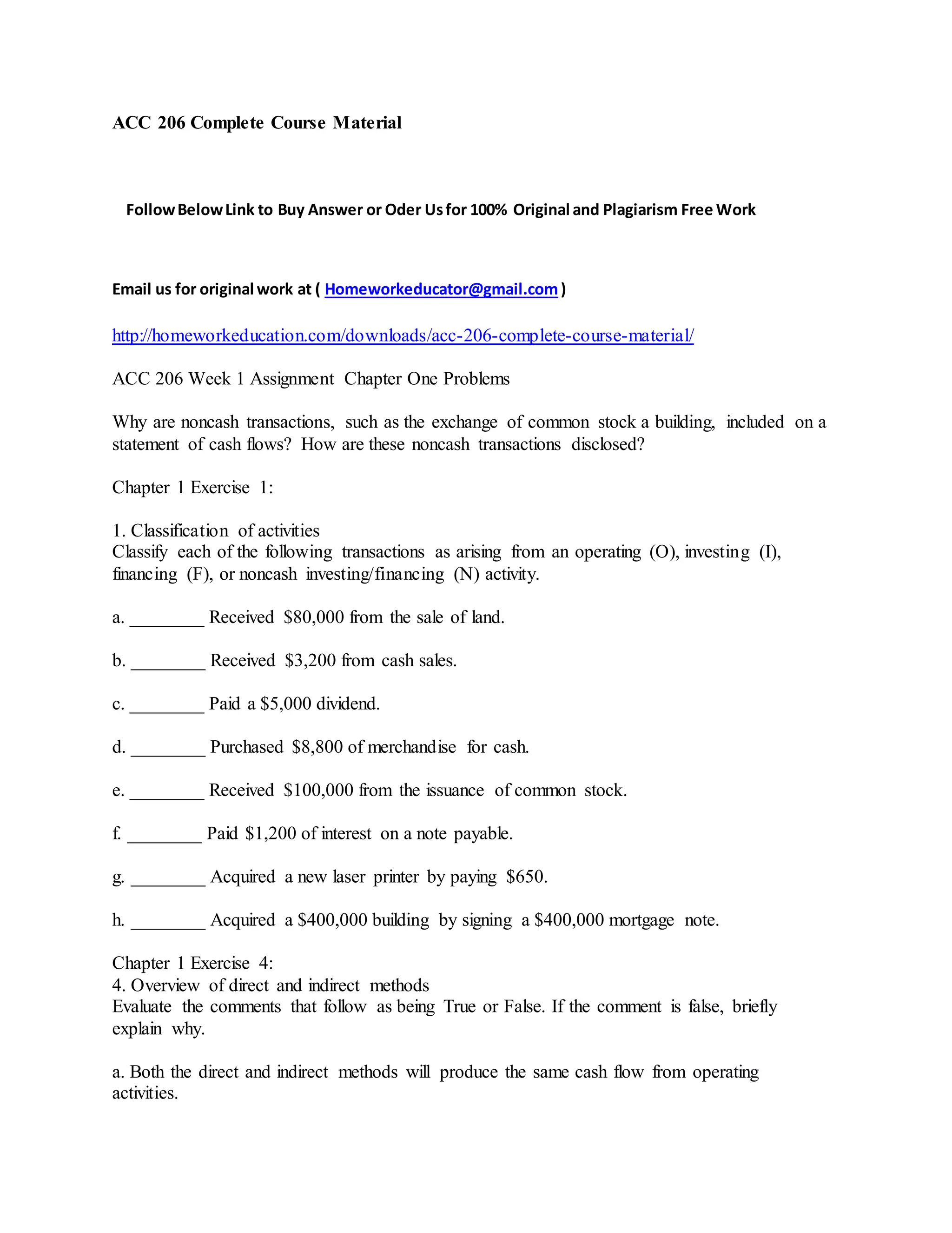 Acc 206 complete course material | DOCX