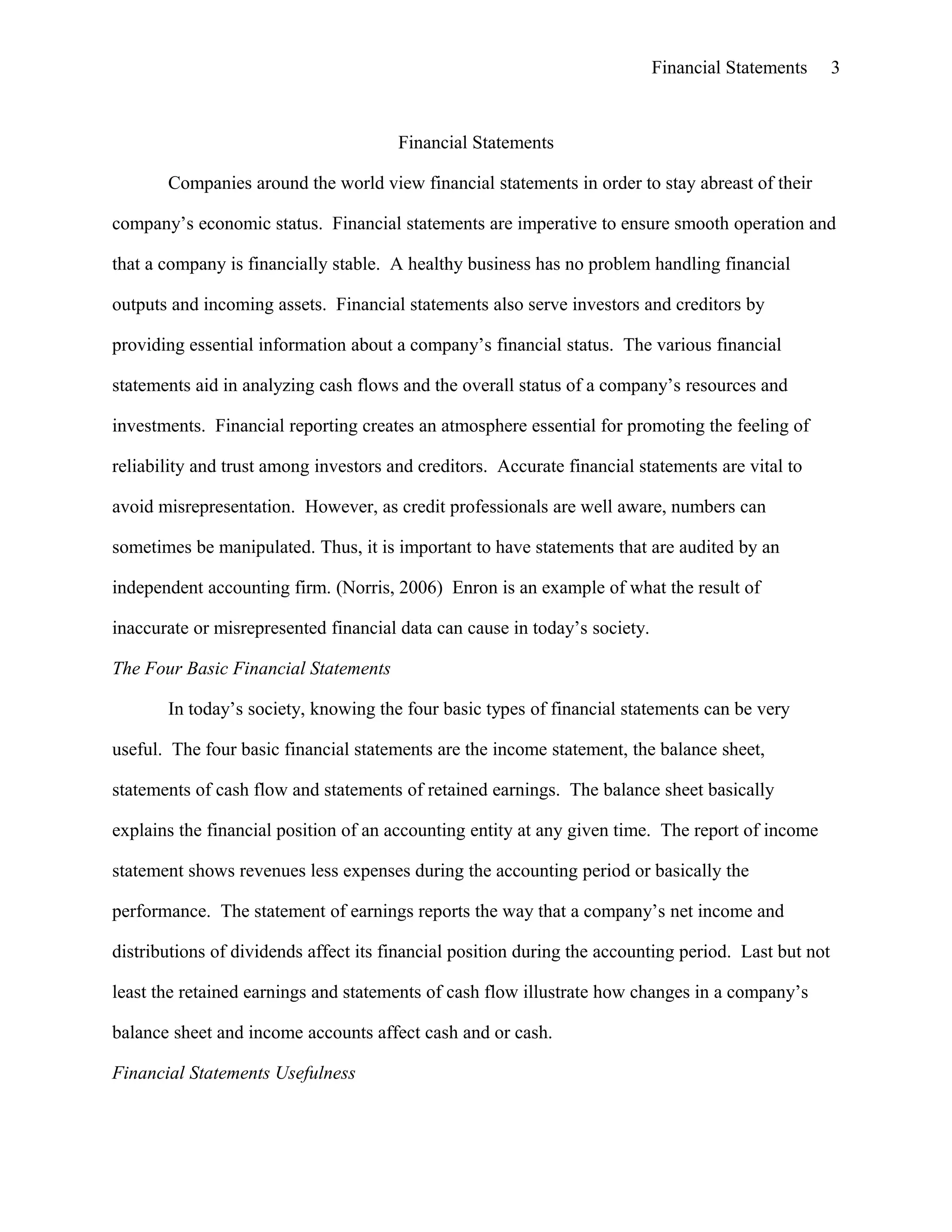 Acc 280 week 1 assignment financial statements paper | DOC