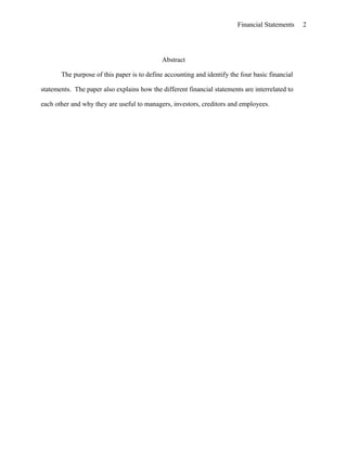 Acc 280 week 1 assignment financial statements paper | DOC