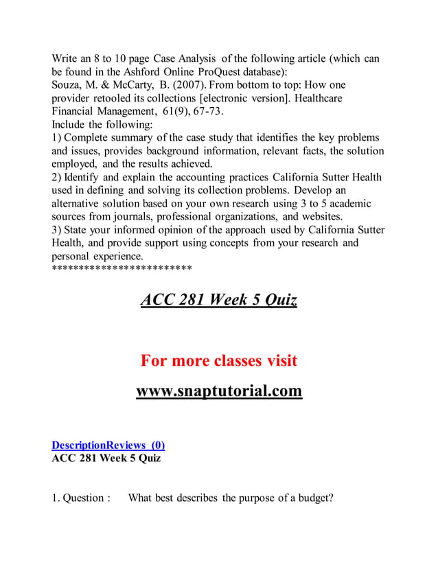 ACC 281 Education Redefined / snaptutorial.com