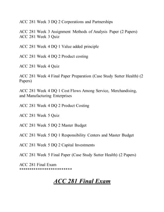 ACC 281 Education Redefined / snaptutorial.com