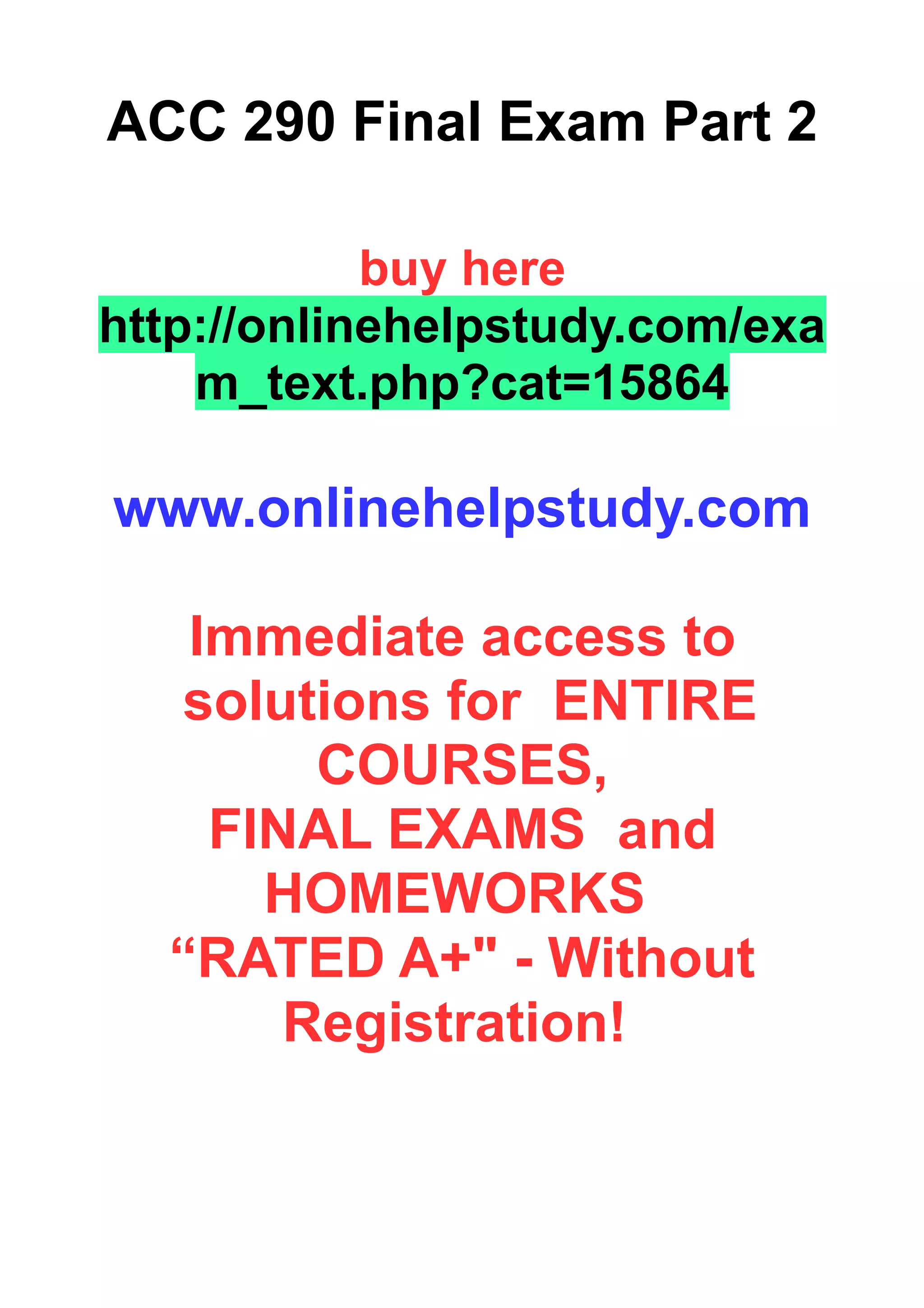 Acc 290 final exam part 2 | PDF