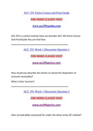 ACC 291 GENIUS Education for Service--acc291genius.com