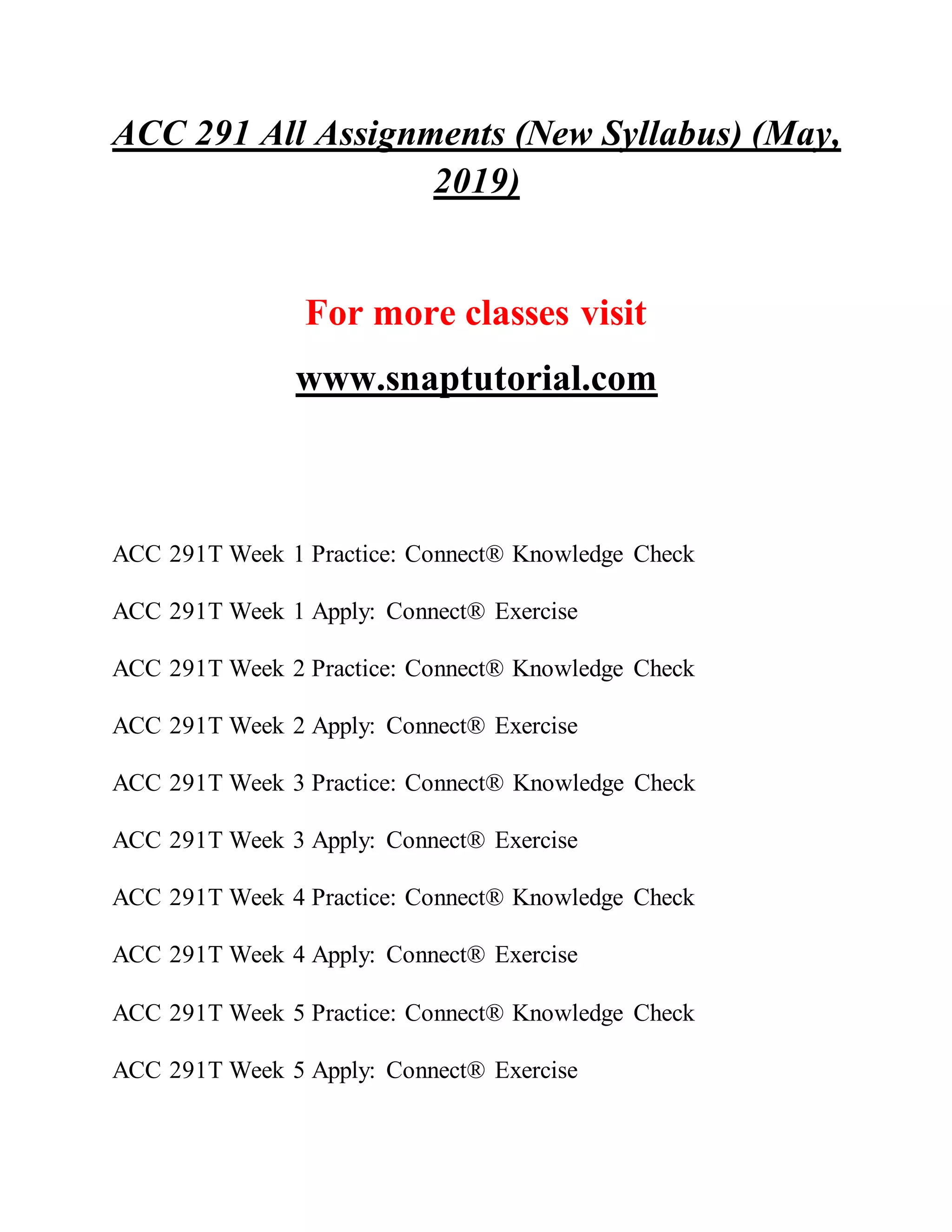 ACC 291T Education Organization / snaptutorial.com