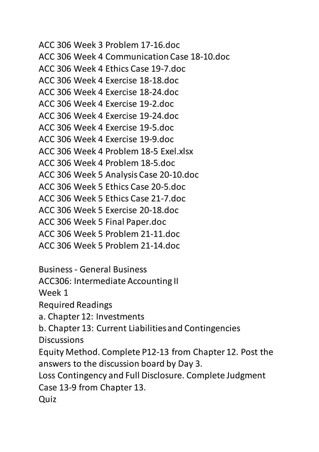 Acc 306 entire course | DOCX | Business Accounting & Finance | Business