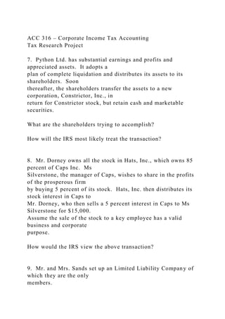 ACC 316 – Corporate Income Tax Accounting Tax Research Proje.docx