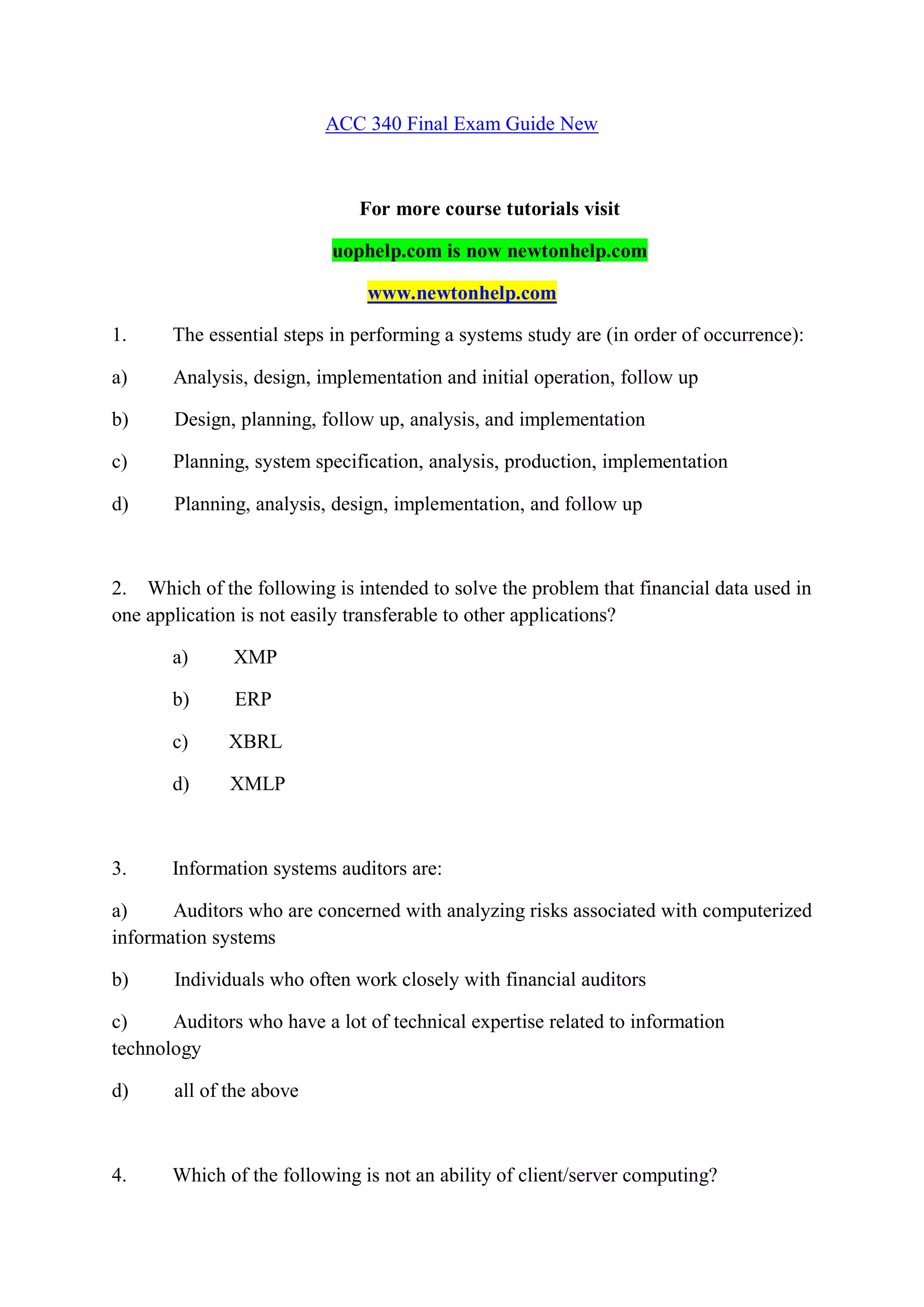 Acc 340 final exam guide new | PDF