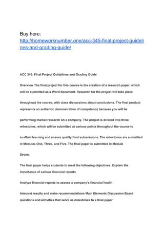 ACC 345: Final Project Guidelines and Grading Guide | PDF