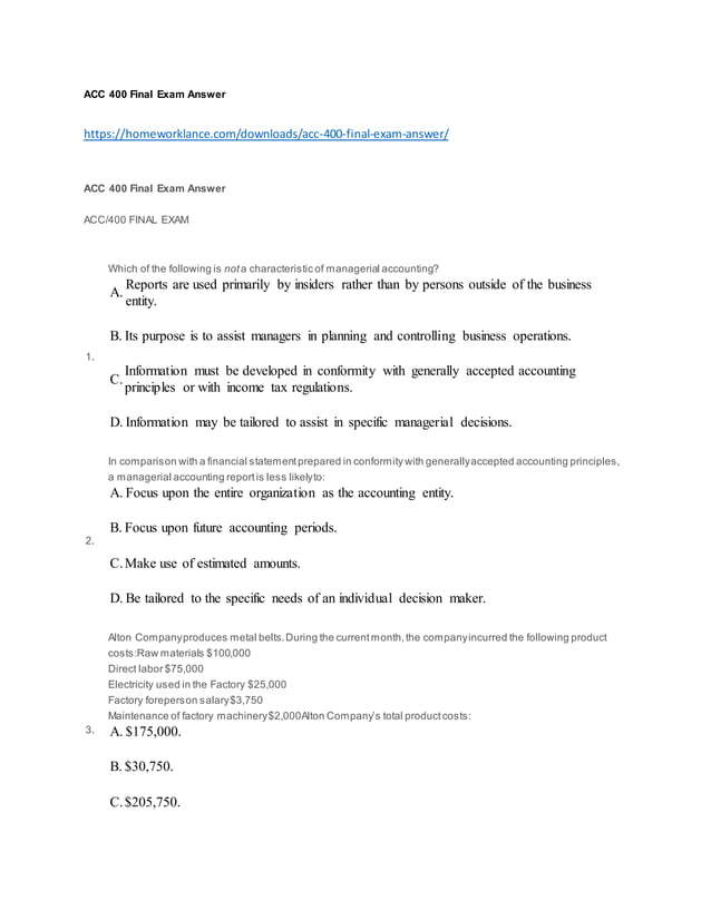 Acc 400 final exam answer | PDF