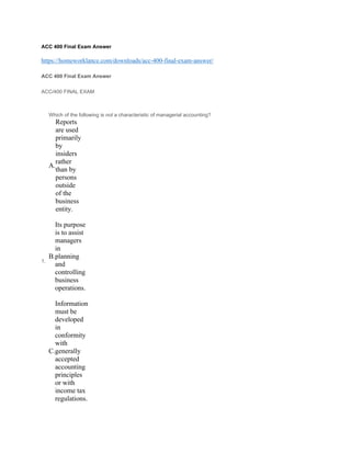 Acc 400 final exam answer | PDF