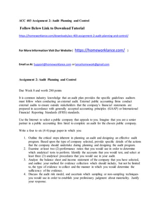 Acc 403 assignment 2 audit planning and control | DOCX | Business ...