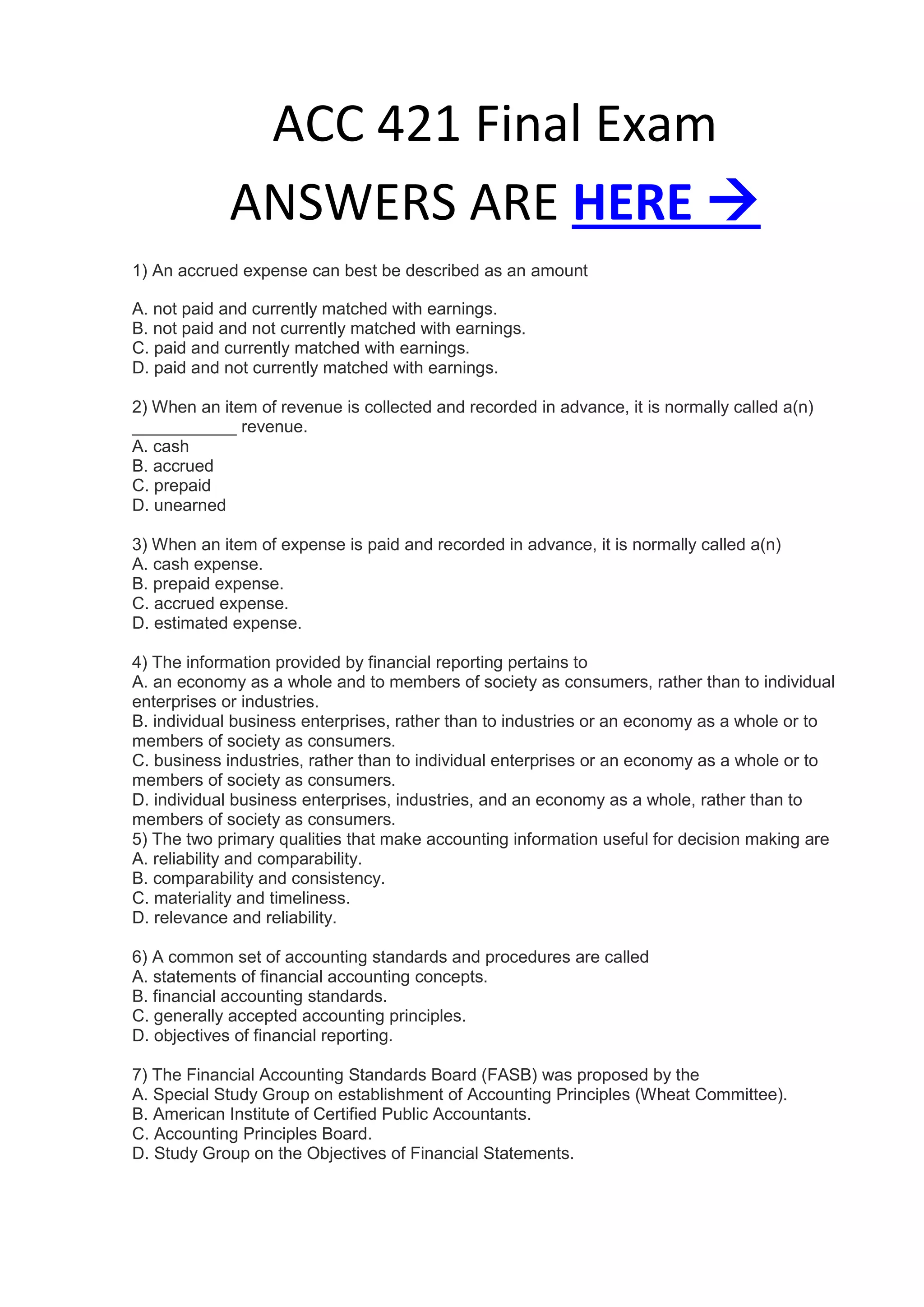 Acc 421 acc/421 final exam 100% correct answers | PDF