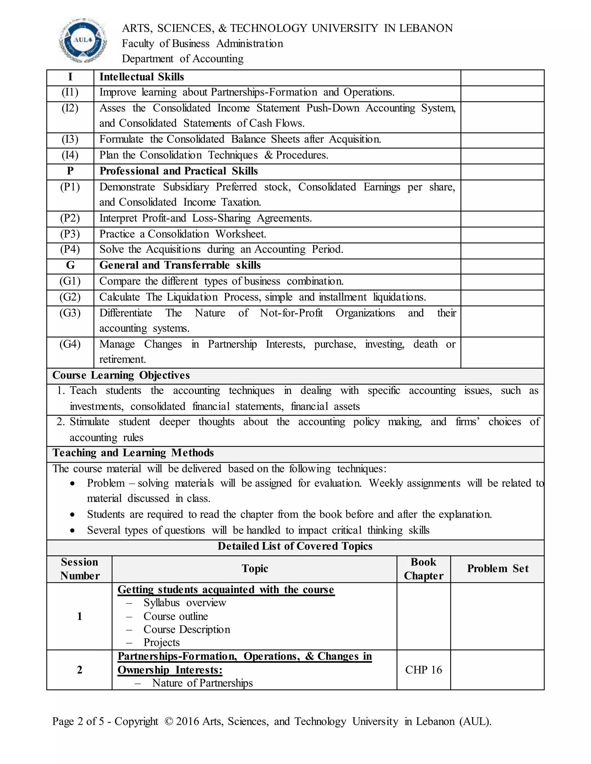 Acc421 advanced accounting syllabus (2) | DOCX