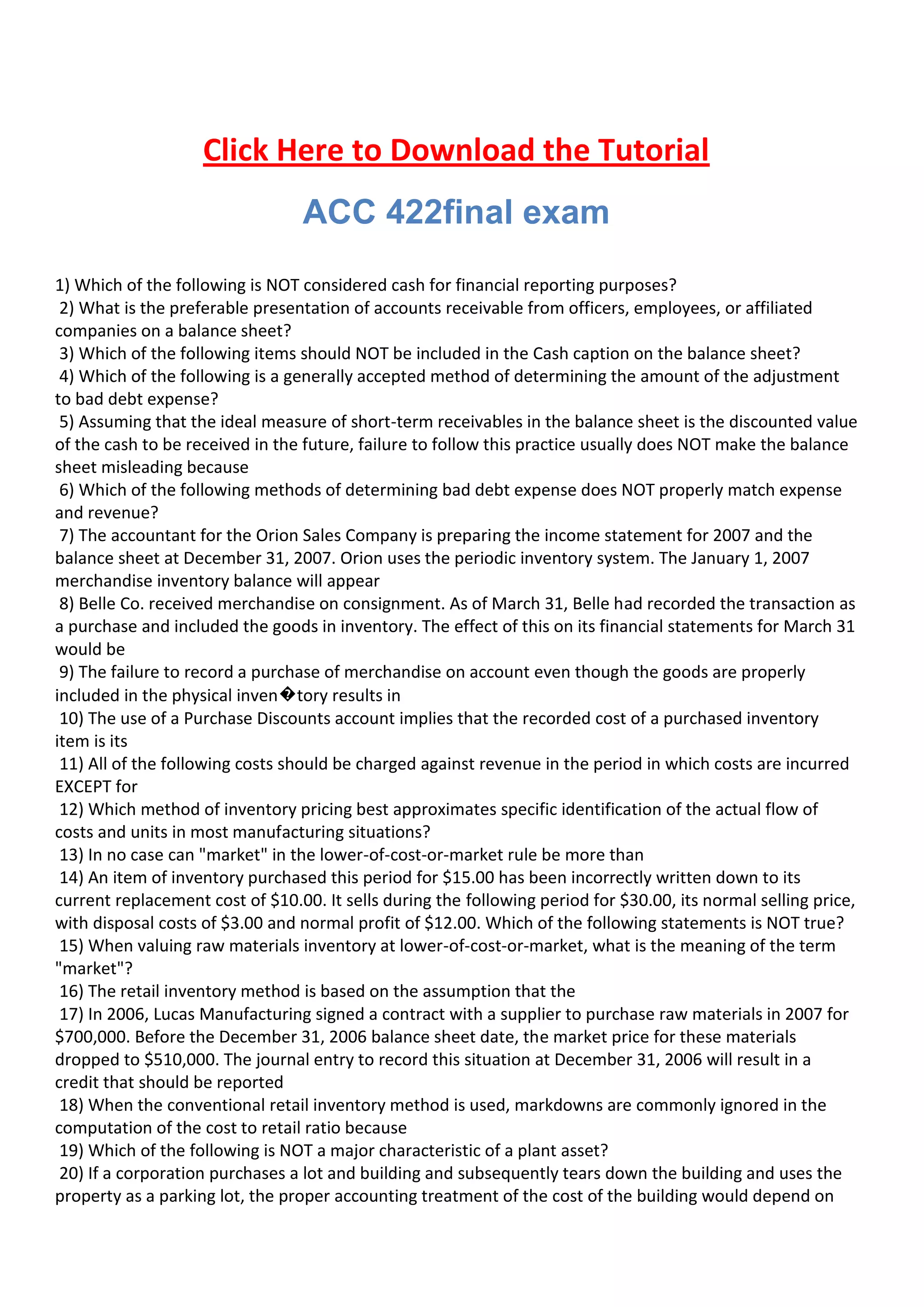Acc 422 final exam | DOCX