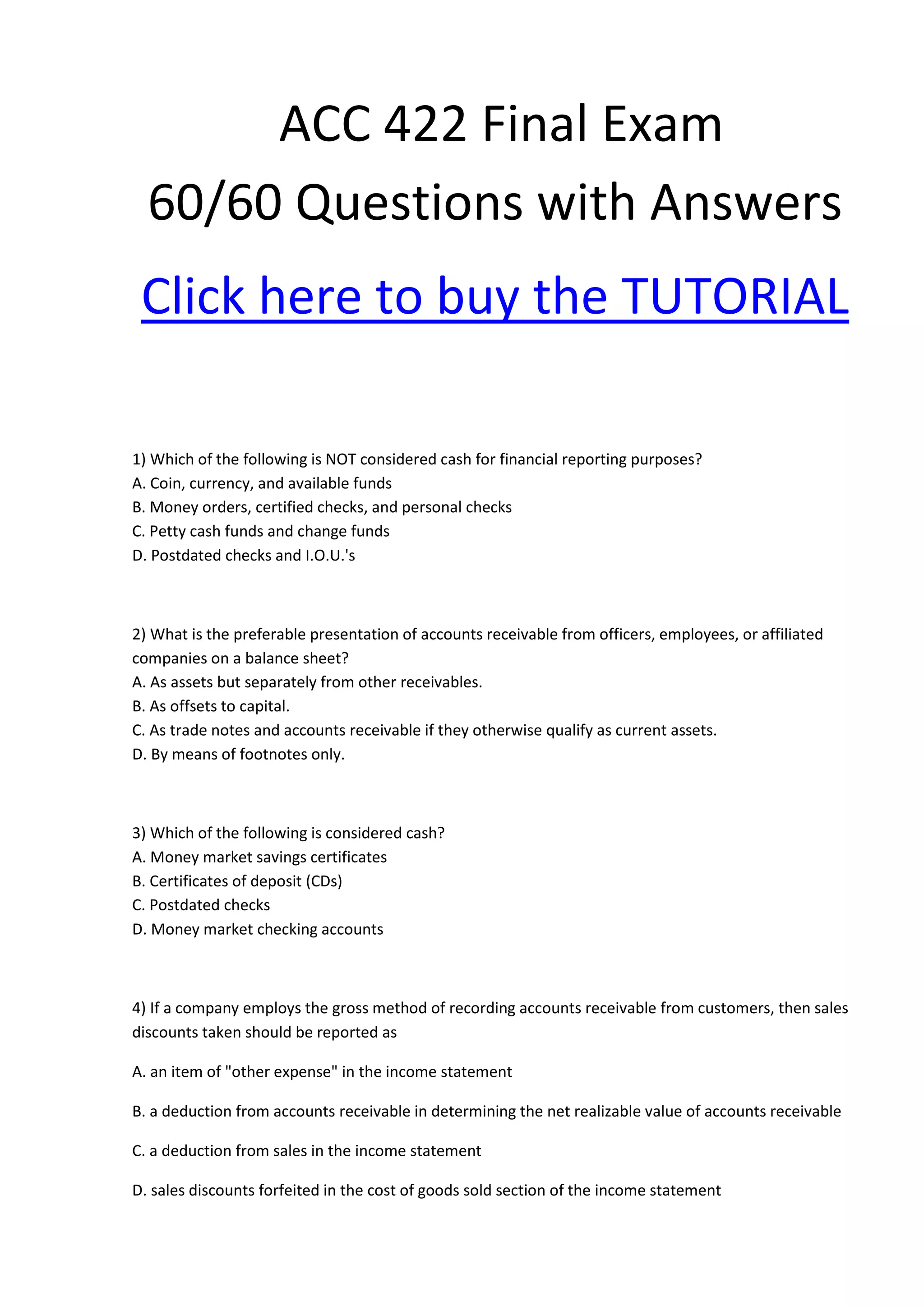 Acc 422 final exam 60#questions with answers correct 100% | DOCX