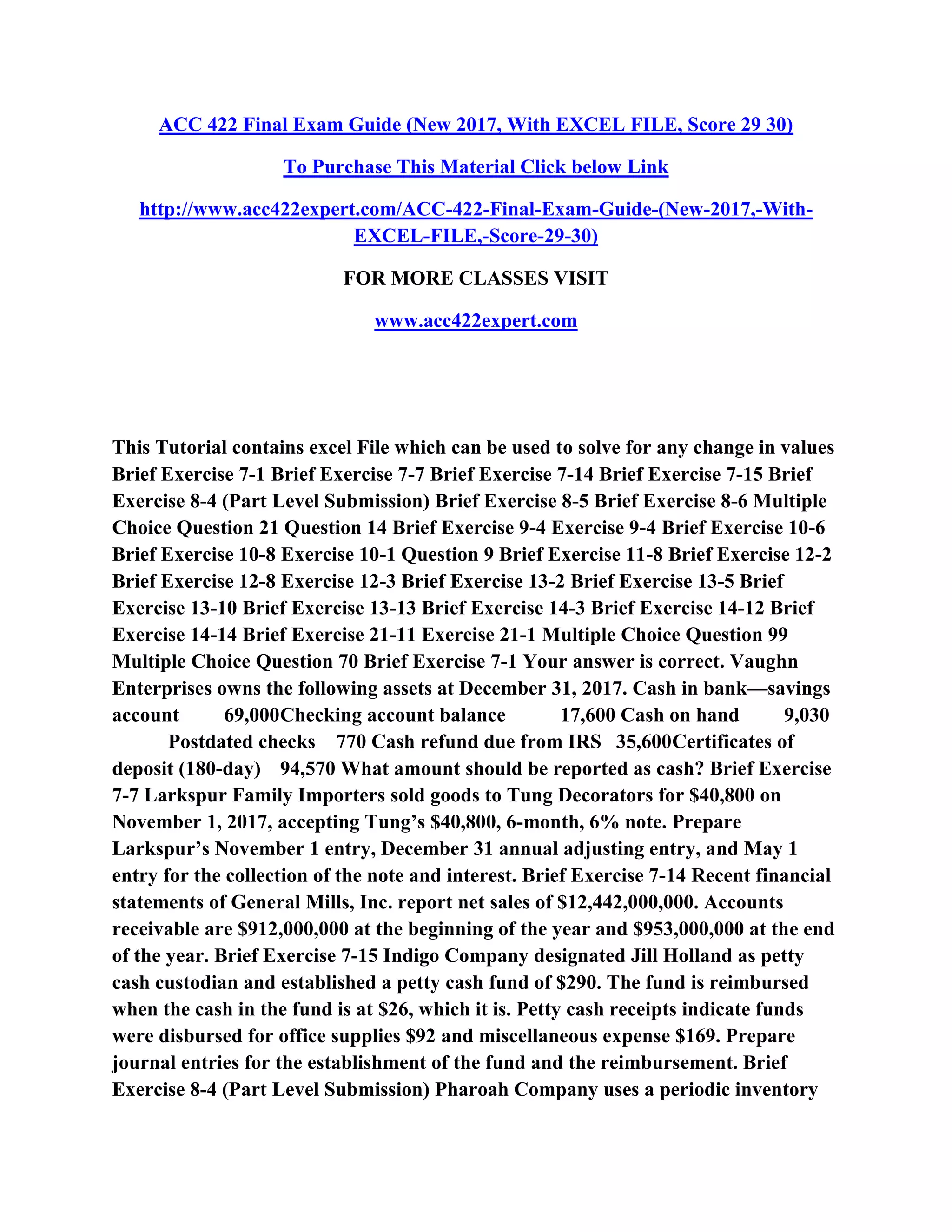 ACC 422 Final Exam Guide | PDF