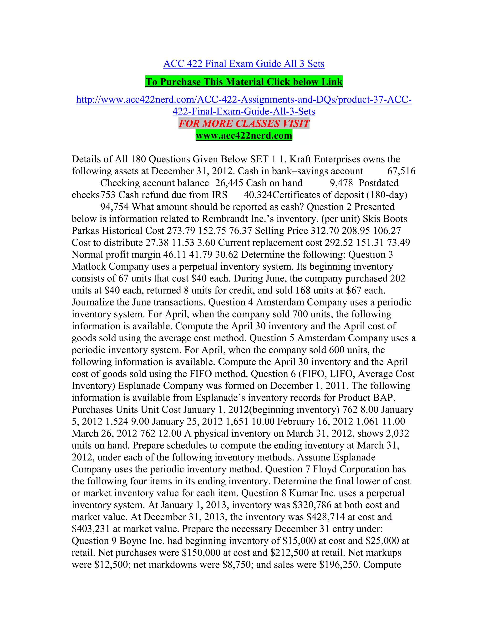 ACC 422 Final Exam Guide All 3 Sets3 | PDF