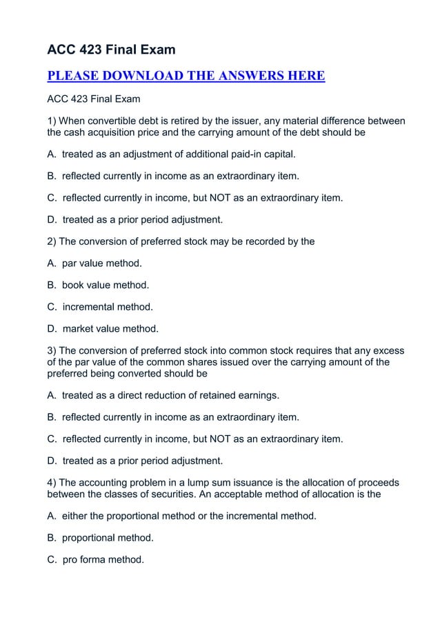 Acc 423 final exam | PDF