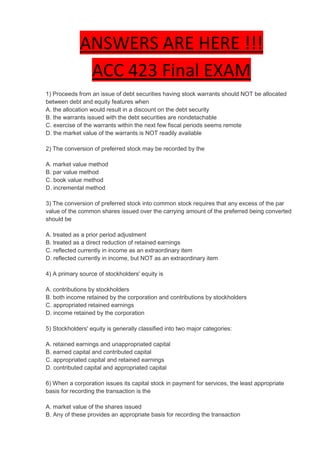 Acc 423 final exam | DOCX | Stocks and Bonds | Personal Investing