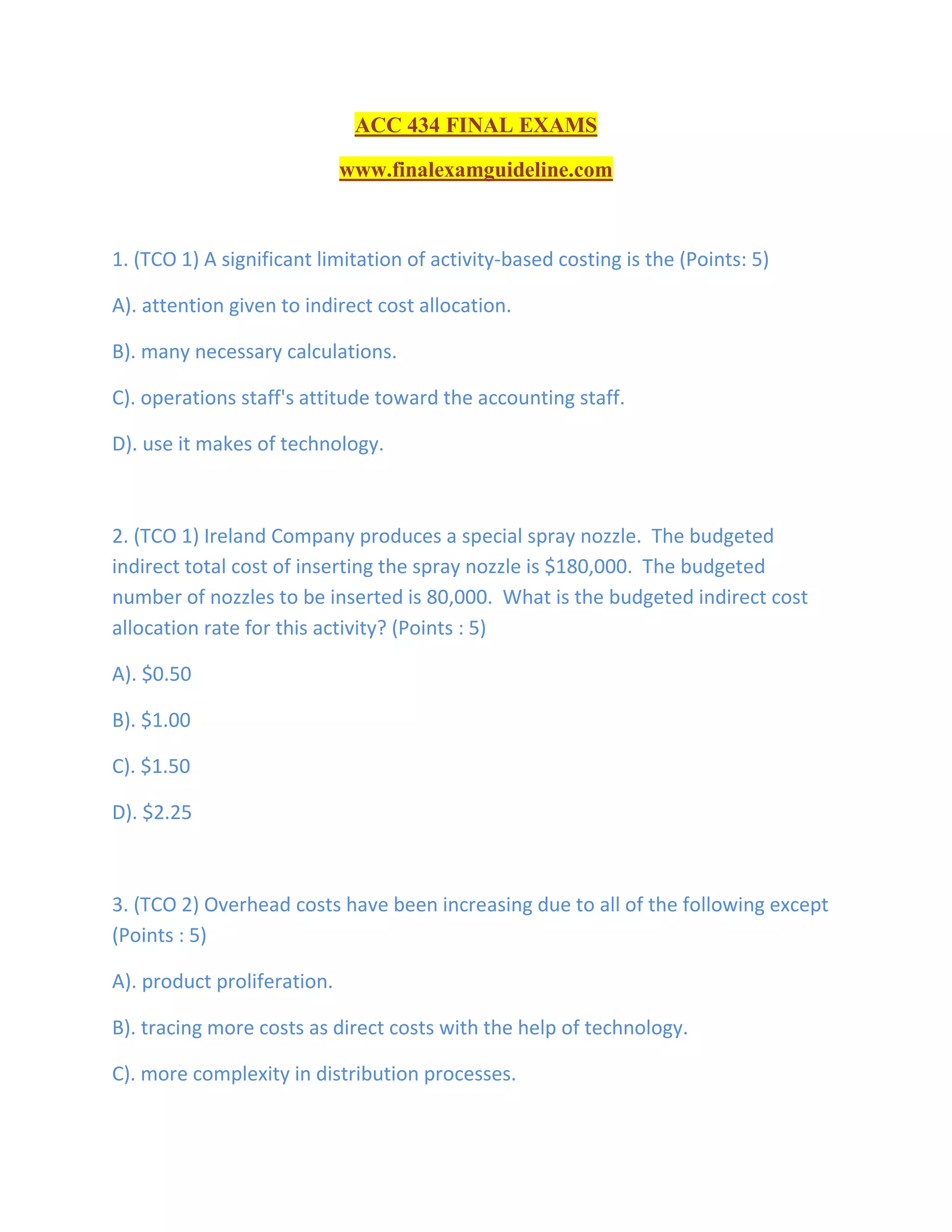 Acc 434 final exams | DOCX