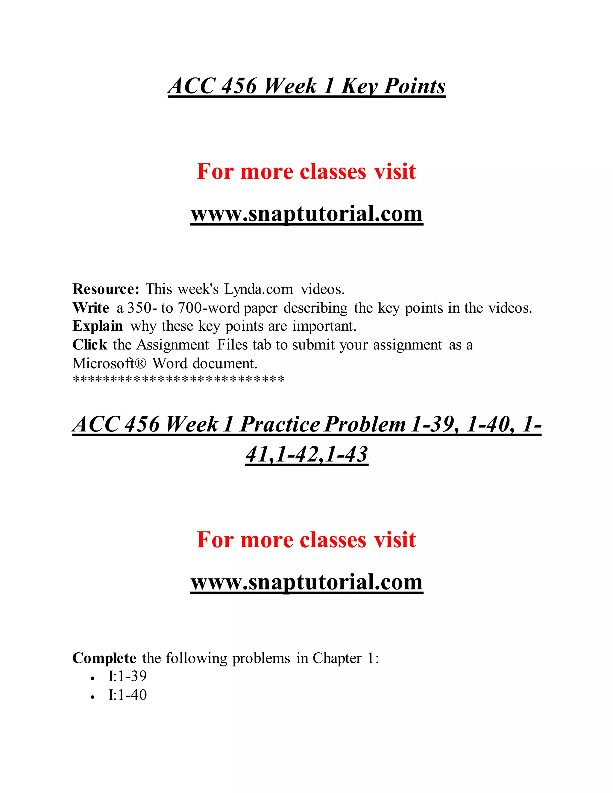 ACC 456 Education Redefined / snaptutorial.com