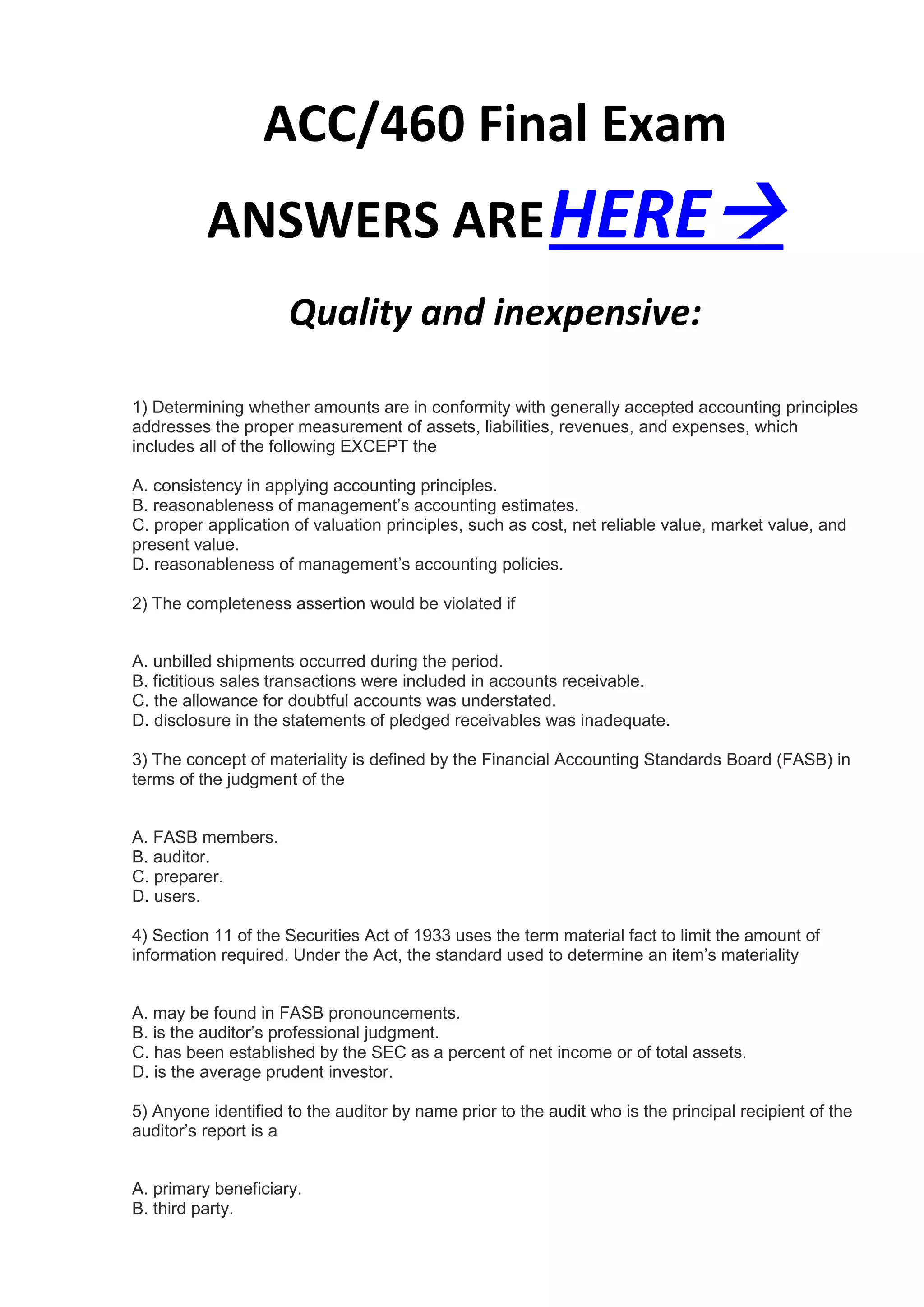 Acc 460 acc460 final exam correct 100% | PDF