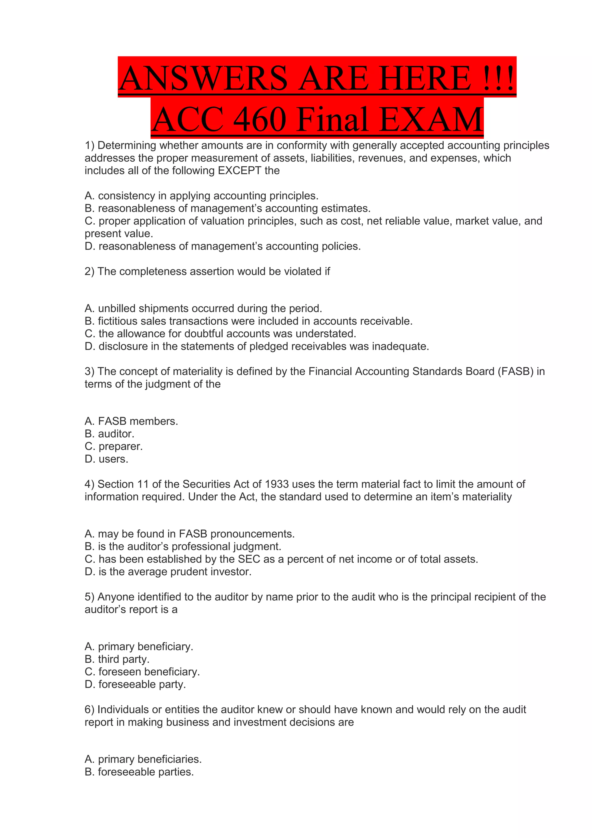 Acc 460 final exam | DOCX