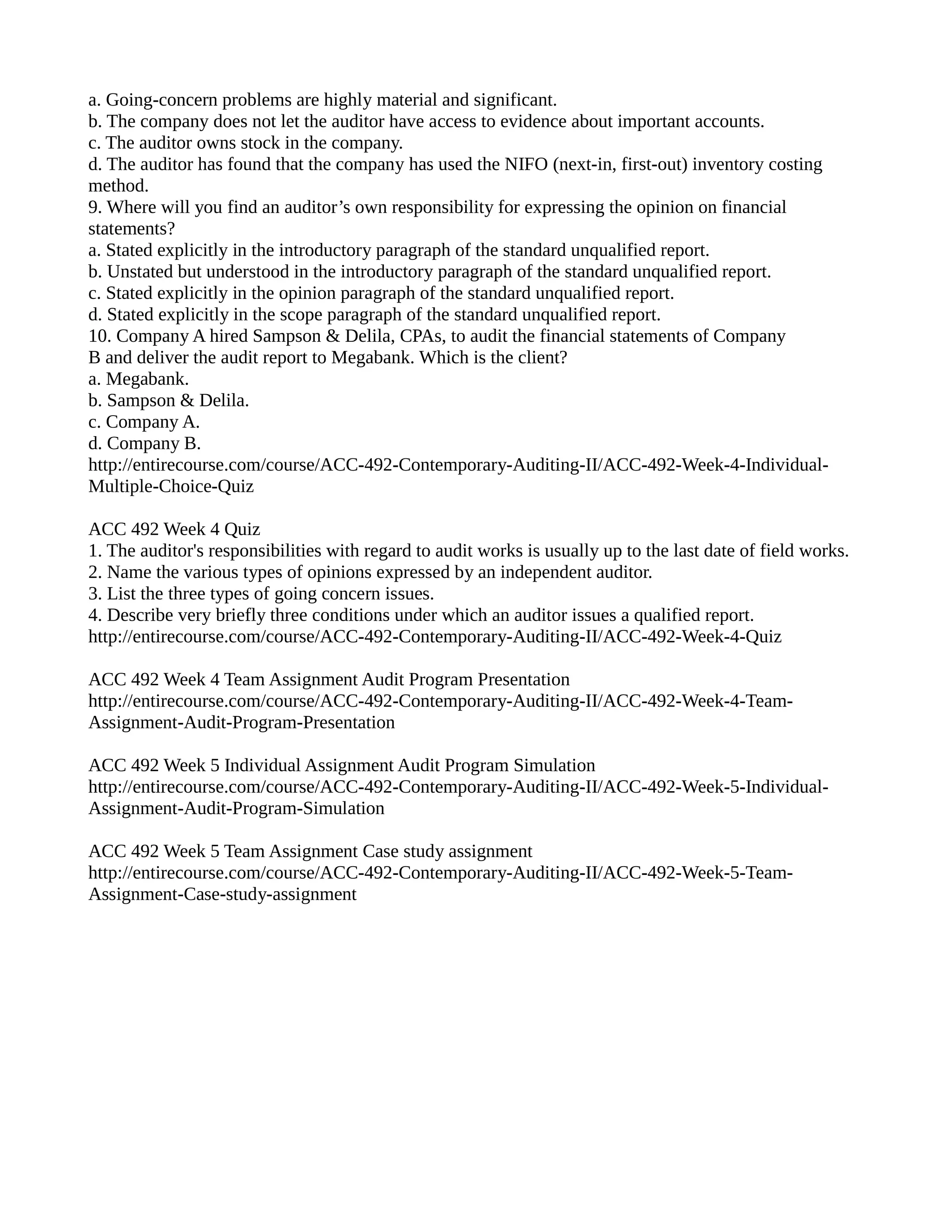 ACC 492 (Contemporary Auditing II - entirecourse.com) | PDF