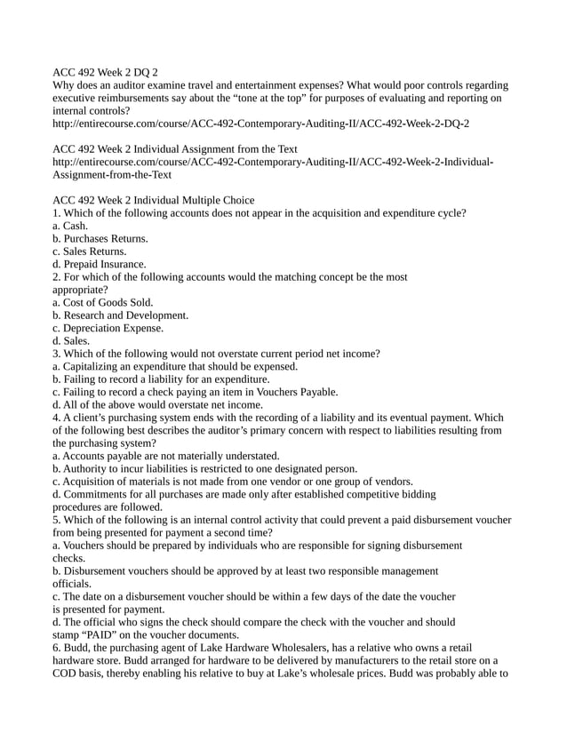 ACC 492 (Contemporary Auditing II - entirecourse.com) | PDF