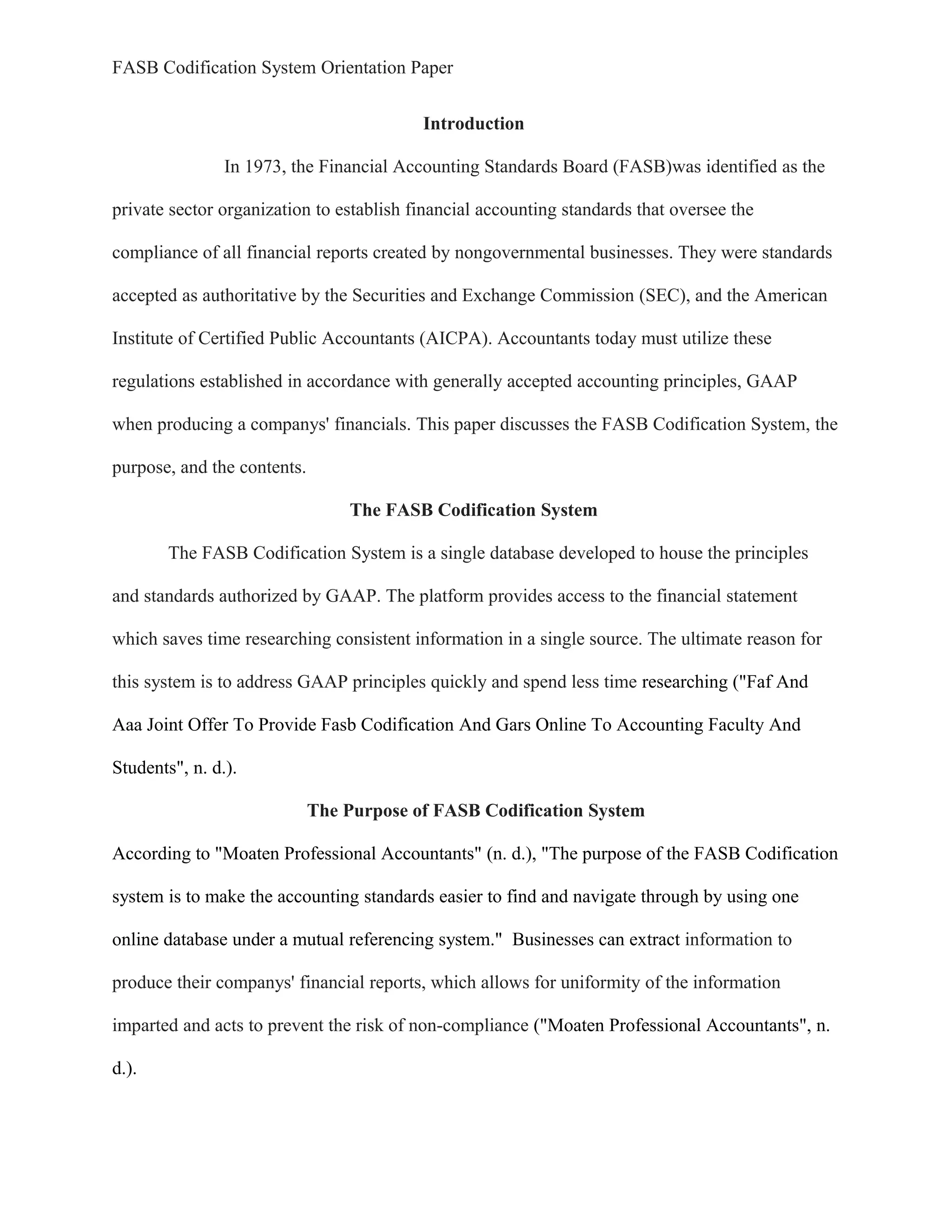 Acc497 week 1 fasb codification system orientation paper | DOC