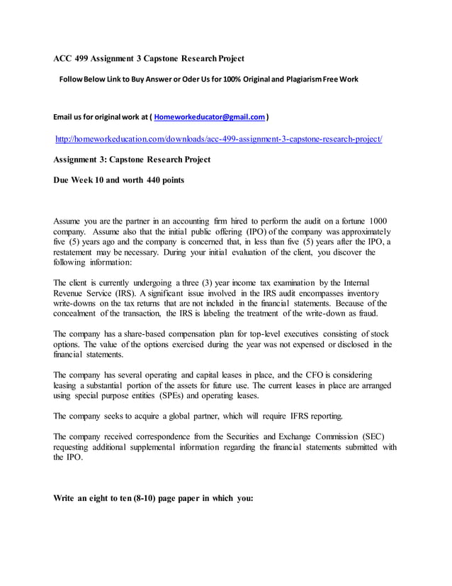 Acc 499 assignment 3 capstone research project | DOCX