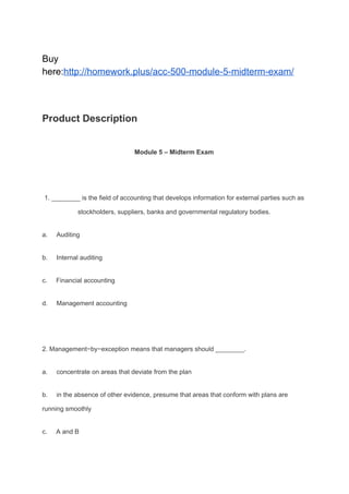 ACC 500 Module 5 Midterm Exam | PDF