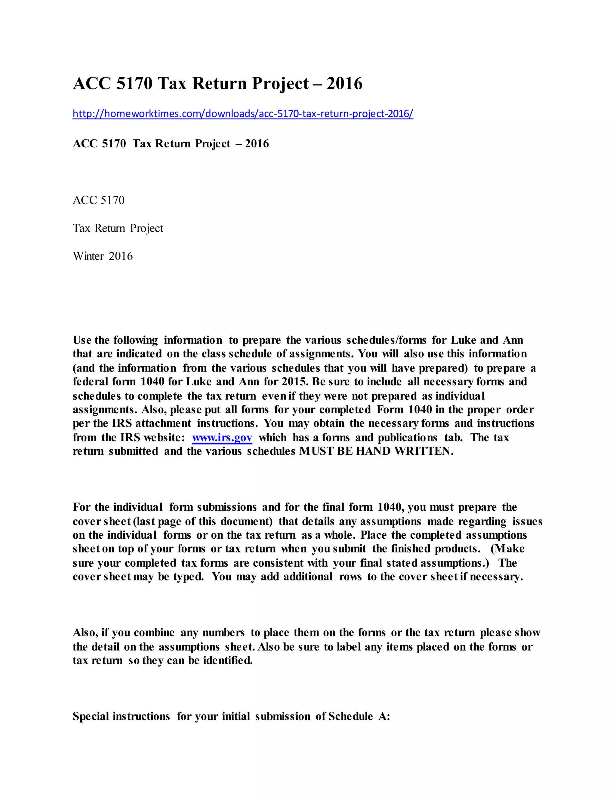 Acc 5170 tax return project | DOCX