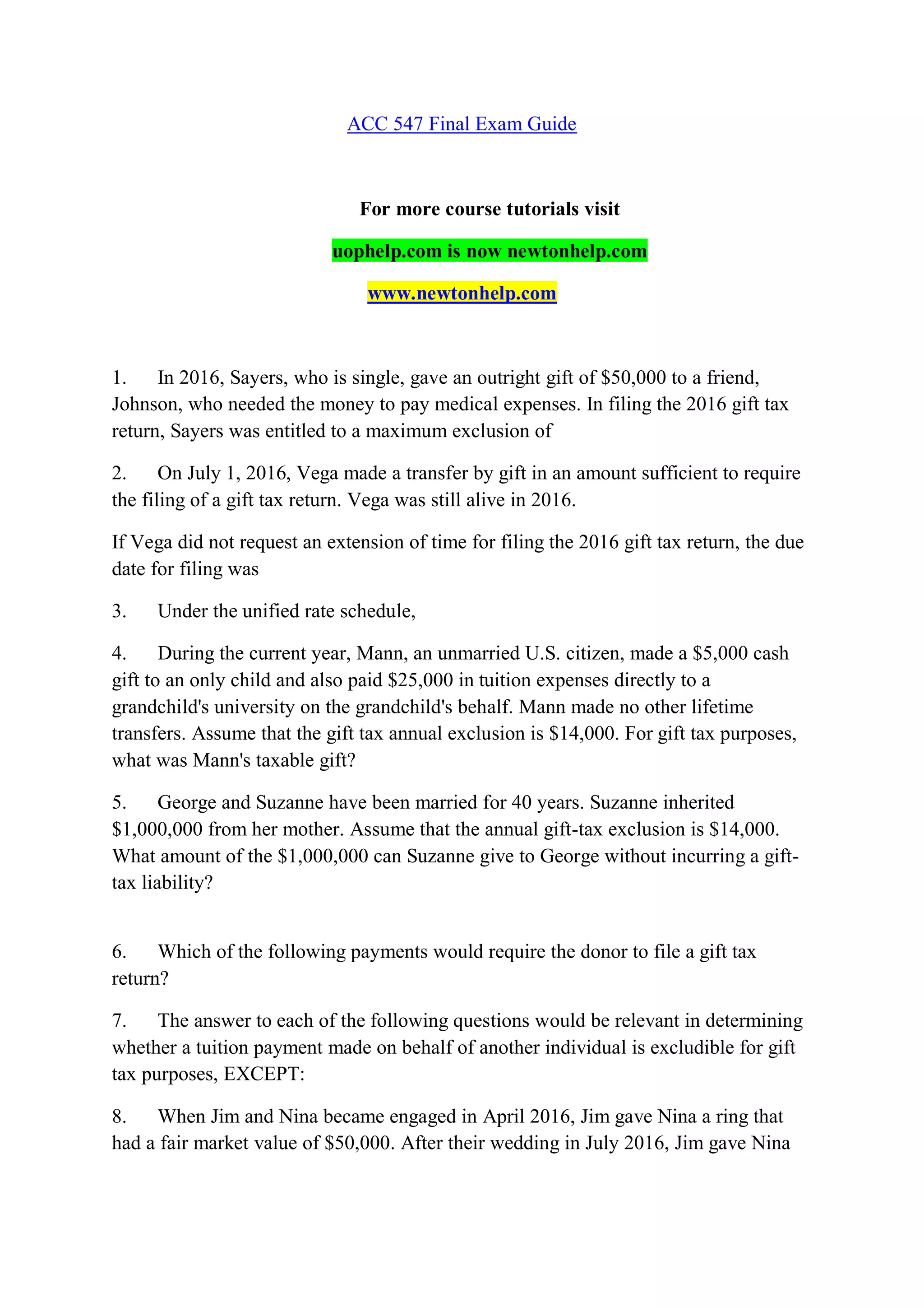 Acc 547 final exam guide | PDF