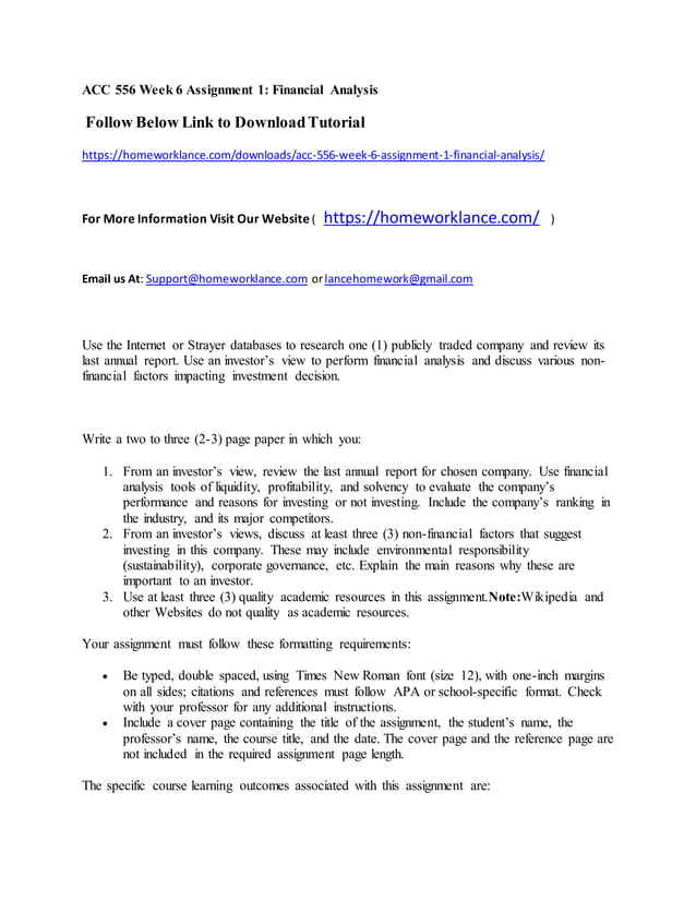 Acc 556 week 6 assignment 1 financial analysis | PDF