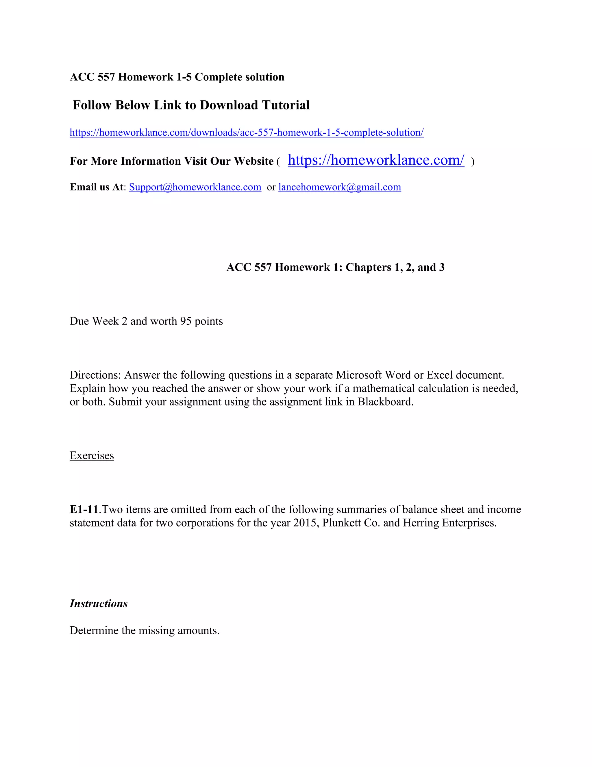 Acc 557 homework 1 5 complete solution | PDF