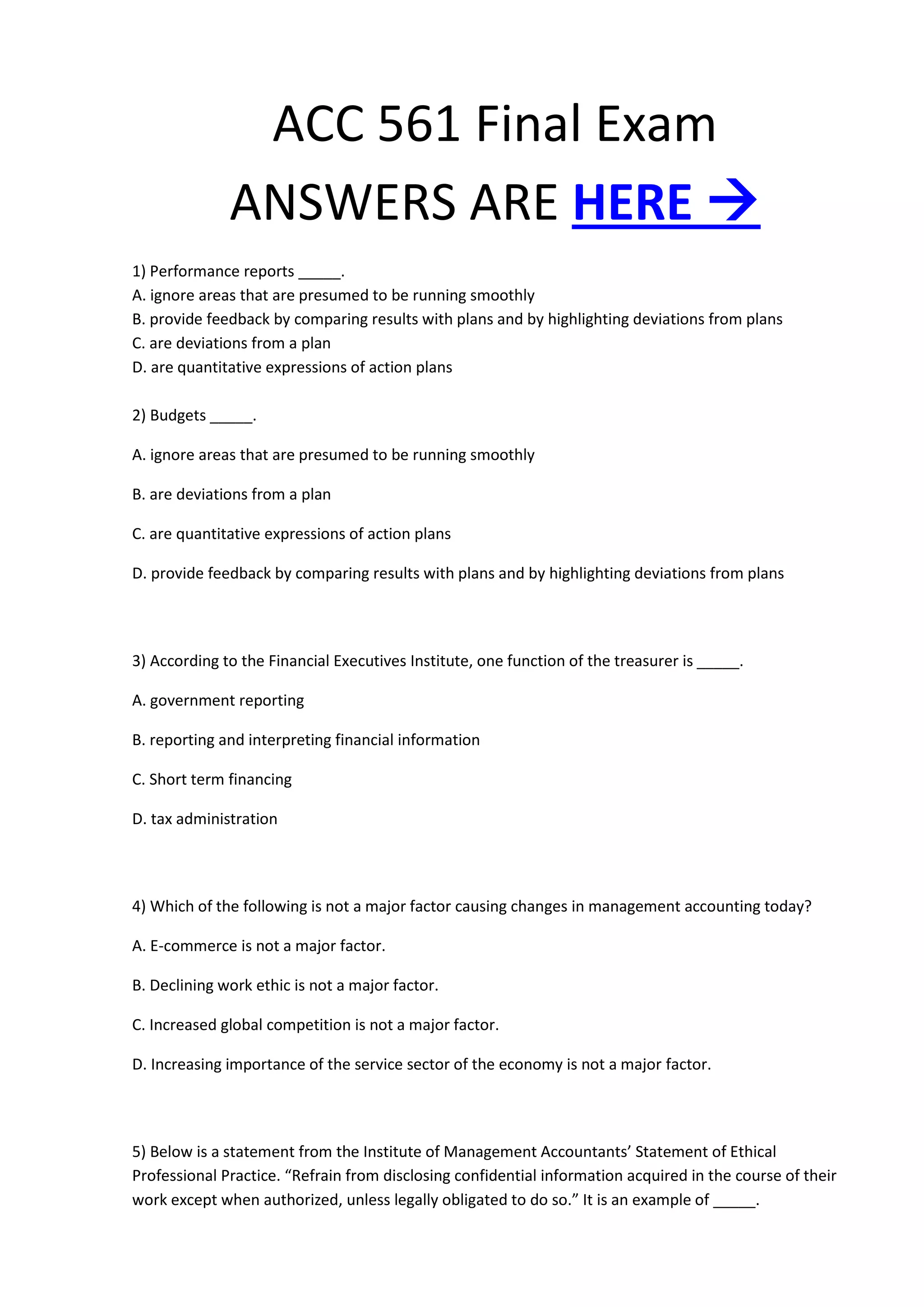 Acc 561 acc/561 final exam 100% correct answers | DOCX