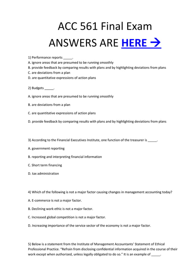 Acc 561 acc/561 final exam 100% correct answers | DOCX