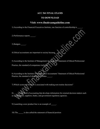 Acc 561 final exams 2 | DOCX | Business Accounting & Finance | Business