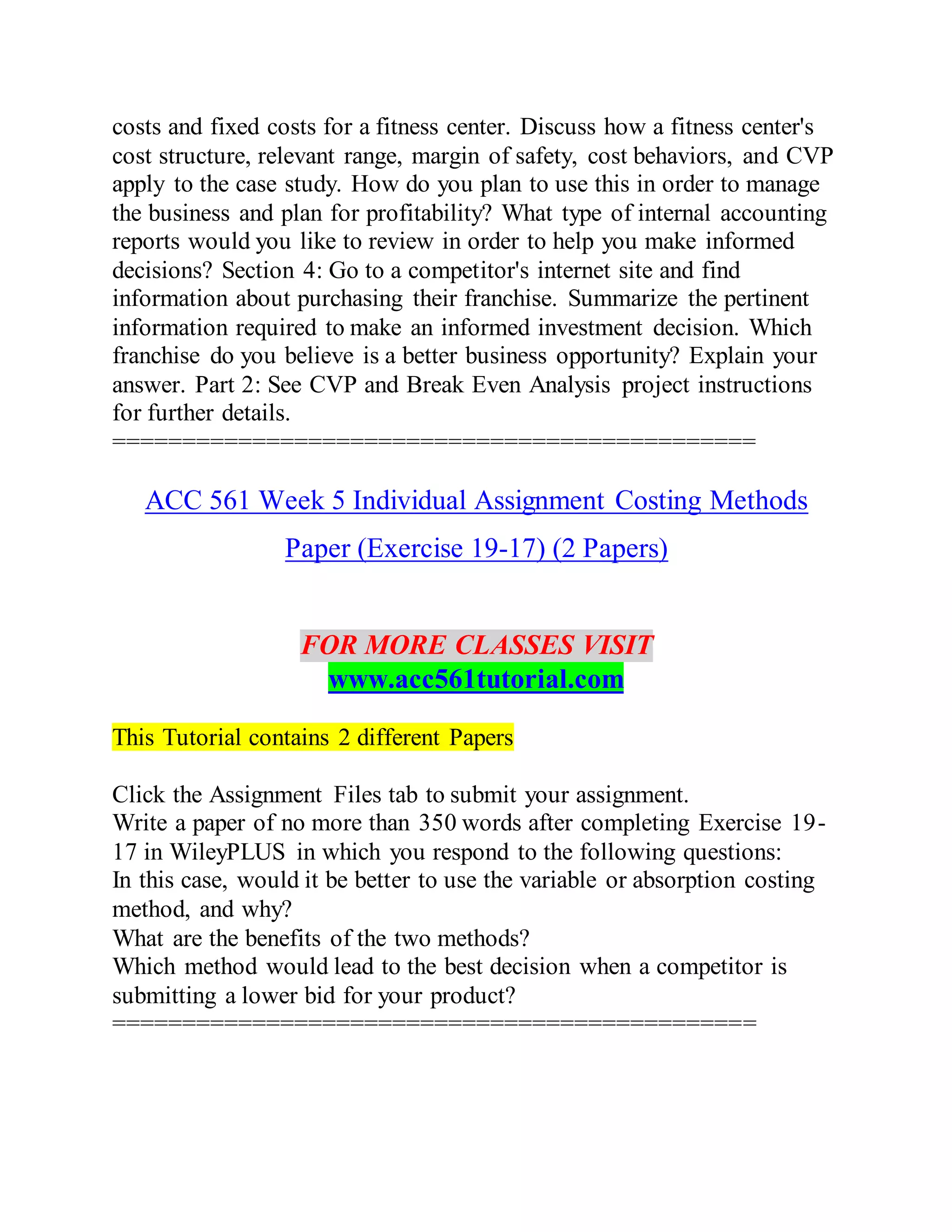 ACC 561 TUTORIAL Your Future Our Mission--acc561tutorial.com