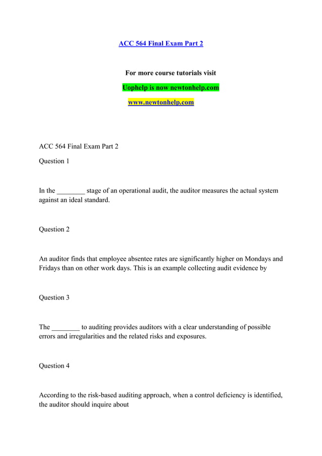 Acc 564 final exam part 2 | PDF