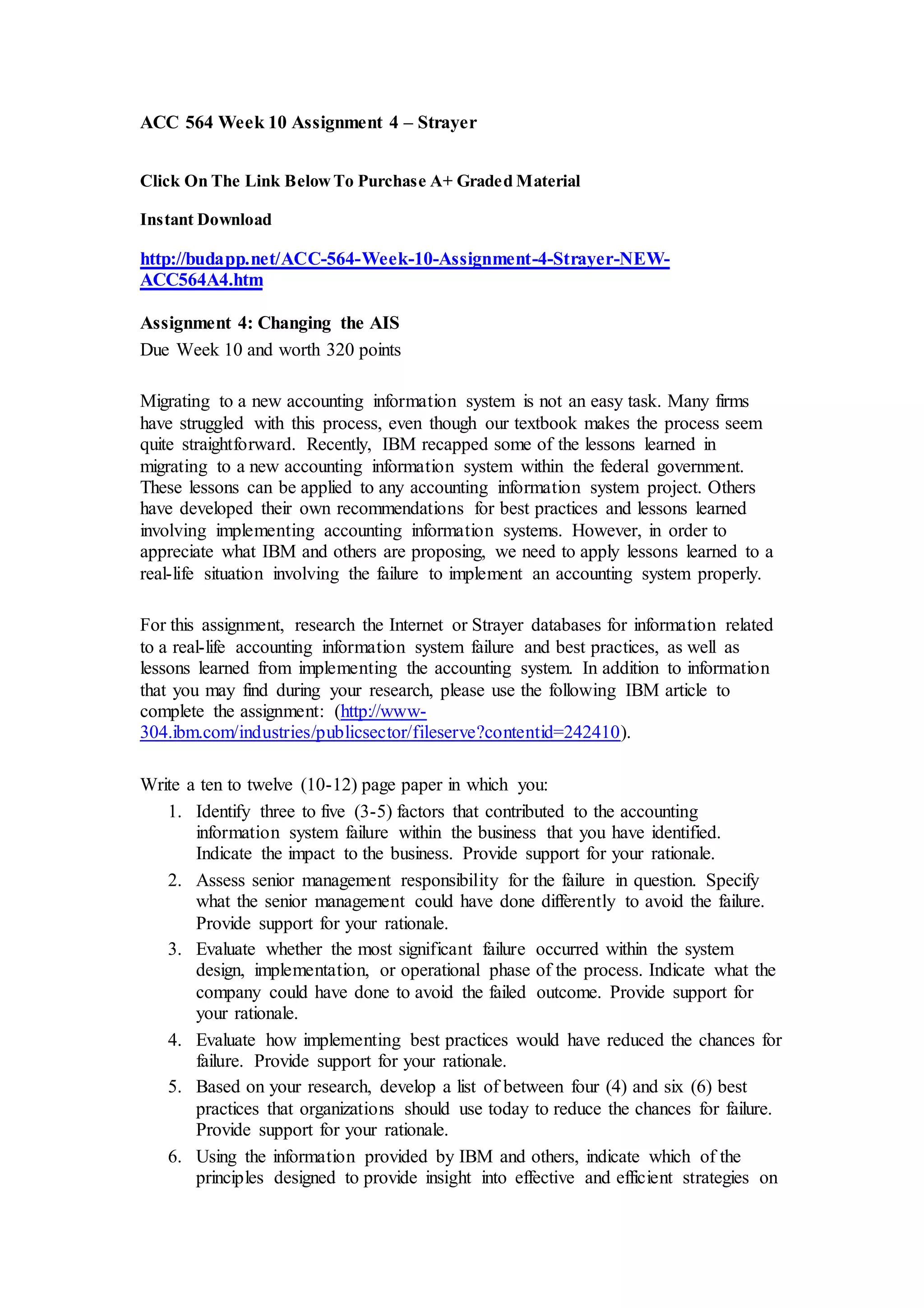 Acc 564 week 10 assignment 4 – strayer | DOCX